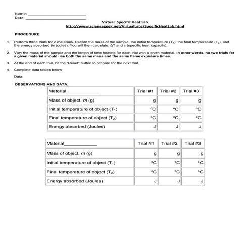 Virtual specific heat lab | DOCX