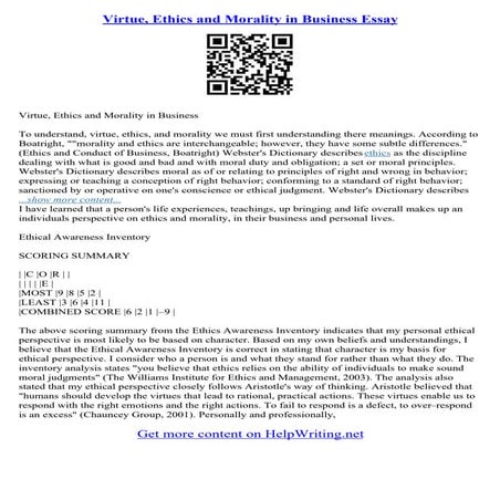 Virtue Ethics Essay | PDF