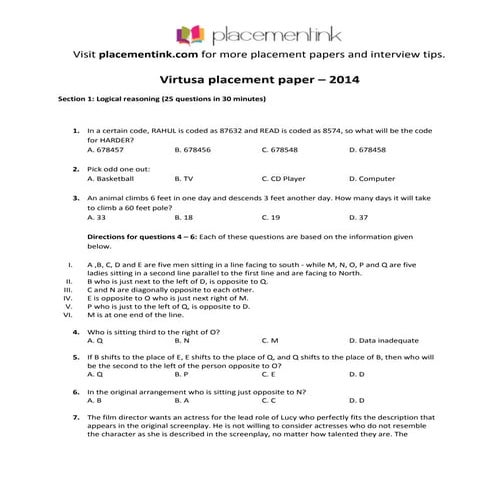 Virtusa Placement Papers - placementink.com
