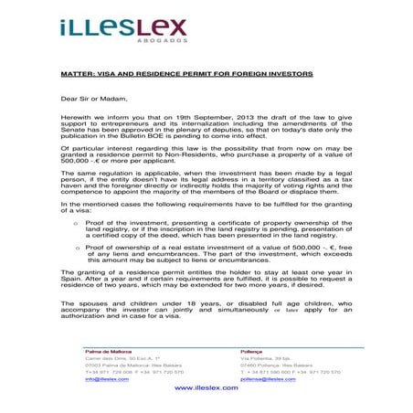 Visa and residence permit for foreign investors in Spain | PDF | Real ...