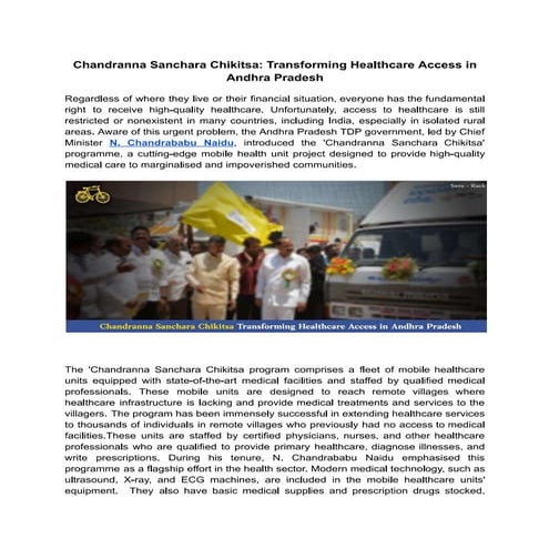 Chandranna Sanchara Chikitsa: Transforming Healthcare Access in Andhra Pradesh | PDF ...