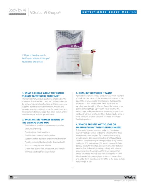 Visalus ViShape Shake Facts | PDF