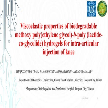 Viscoelastic properties of biodegradable methoxy poly(ethylene glycol ...