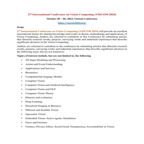2nd International Conference on Vision Computing(VISCOM 2024) | PDF