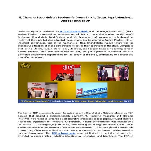 N. Chandra Babu Naidu's Leadership Draws In Kia, Isuzu, Pepsi, Mondelez ...