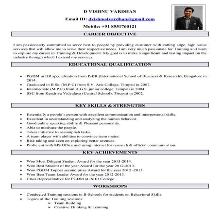 Vishnu resume with photo 2 | PDF