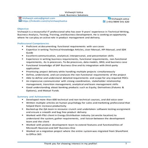 Professional Resume for Lead Business Solutions, Business Analyst ...