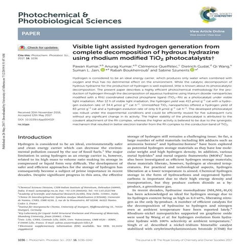 Visible light assisted hydrogen generation from complete decomposition of hydrous hydrazine ...