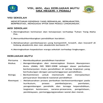 Visi misi dan pedoman mutu | DOCX