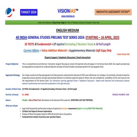 Vision CSP2024 Schedule for IAS IPS IFS Exams | PDF