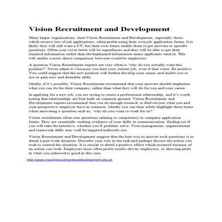 Vision recruitment and development - Help with finding vacancies | PDF