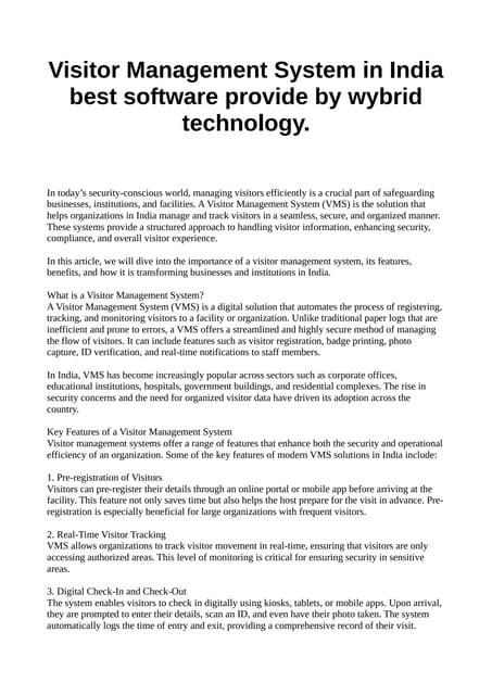 Visitor Management System | PDF
