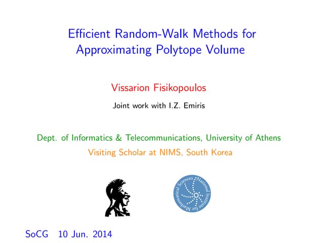 Efficient Random Walk Methods Forapproximating Polytope Volume Ppt