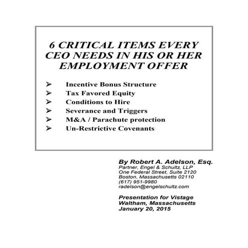 6 Critical Items Every CEO Needs In His Or Her Employment Offer | DOC | Legal Services Industry ...