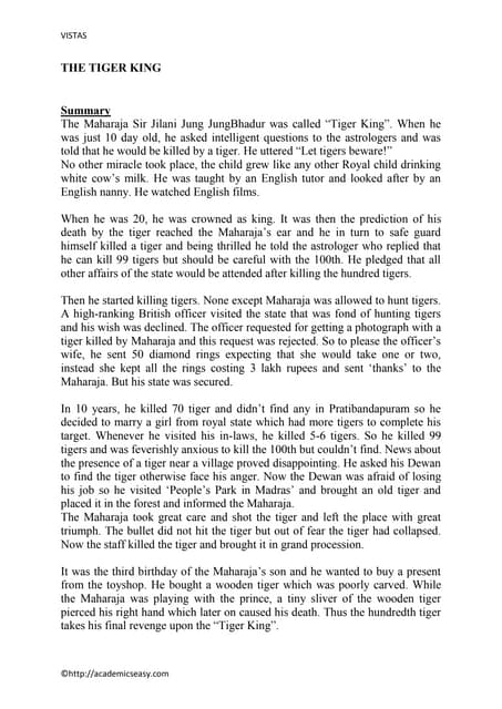 THE TIGER KING (CLASS XII CBSE) | PPT