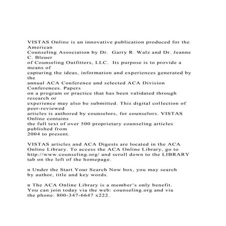 VISTAS Online is an innovative publication produced for the Am.docx