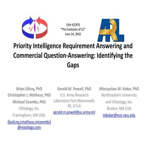 Priority Intelligence Requirement Answering and Commercial Question-Answering: Identifying the ...