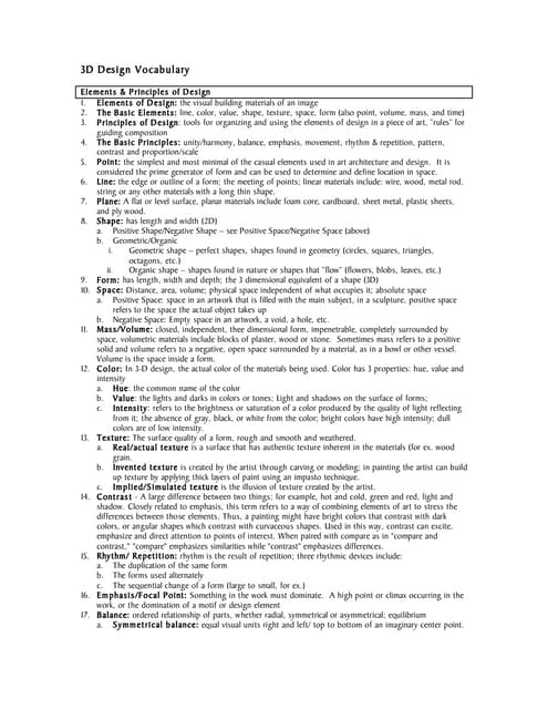 Vocabulary for visual arts | DOC