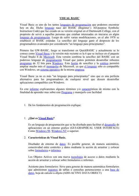 Características de visual basic | DOCX | Programming Languages | Computing