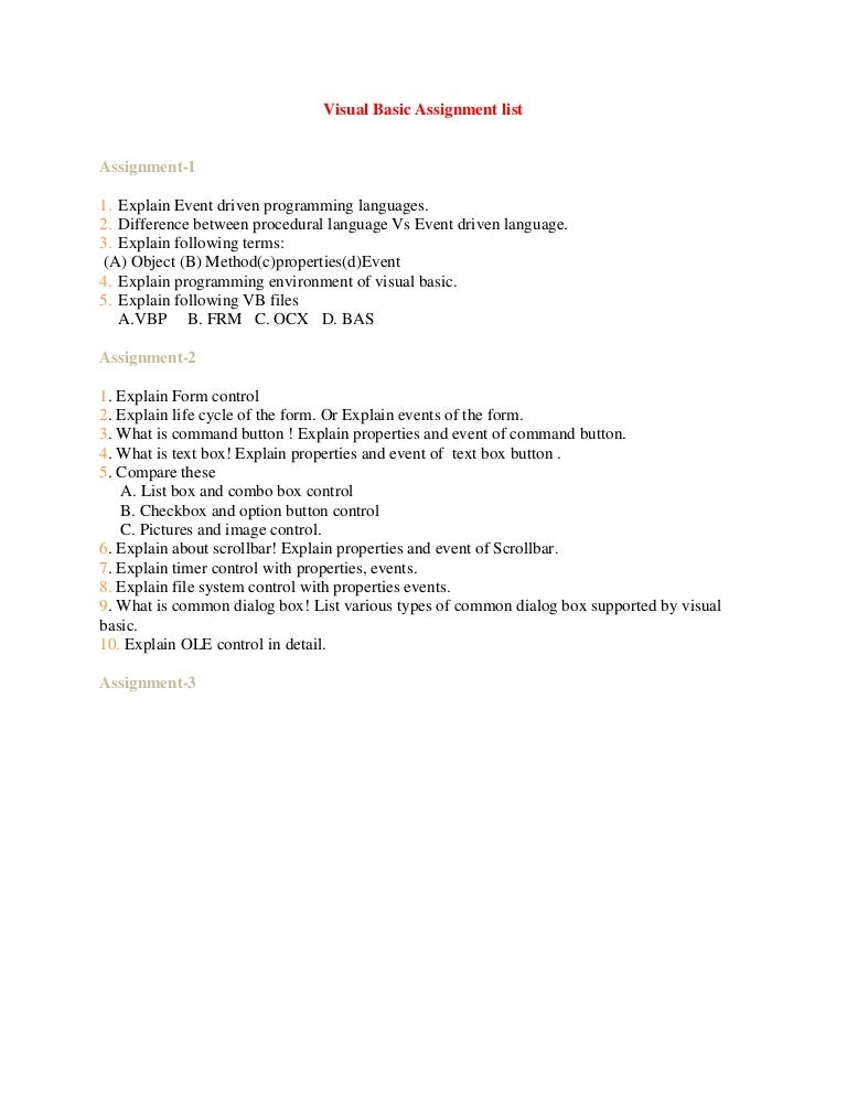 Visual Basic Assignment List 1
