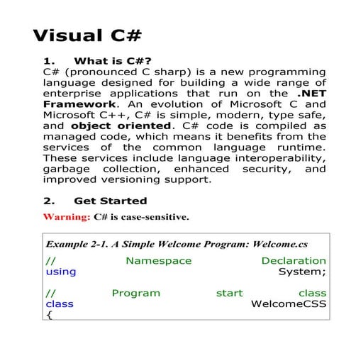 Visual C Sharp Doc Programming Languages Computing