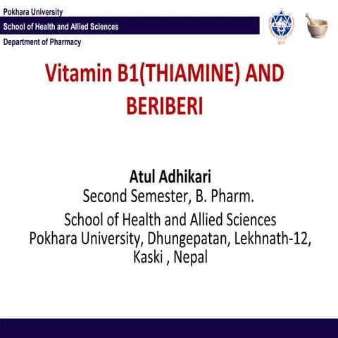 Vitamin b1(thiamine) and beriberi | PPT