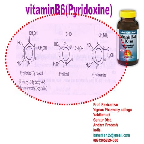 VITAMIN B6 [MEDICINAL CHEMISTRY] BY P.RAVISANKAR. SOURCES,STRUCTURES OF PYRIDOXINE,PYRIDOXAL ...