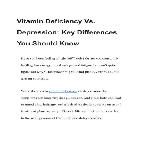 Vitamin Deficiency Vs. Depression: Key Differences | PDF