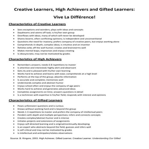 Vive La Difference! Creative Learners, High Achievers, and Gifted Learners | PDF