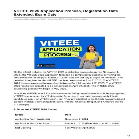 VITEEE 2025 Application Process by Masterclassspace | PDF