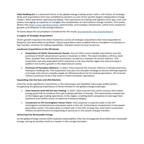 The Business of Energy: Spotlight on Vitol's Major Transactions | PDF