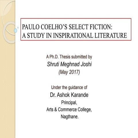 Paulo Coelho's Select Fiction: a Study in Inspirational Literature | PPTX