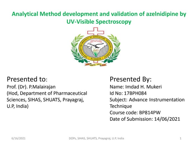 To perform Analytical method validation of Paracetamol Tablets by UV-spectrophotometric method ...