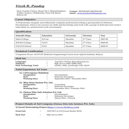 Vivek resume | PDF | Free Download