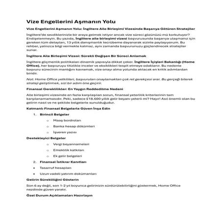 Vize Engellerini Aşmanın Yolu İngiltere Aile | PDF