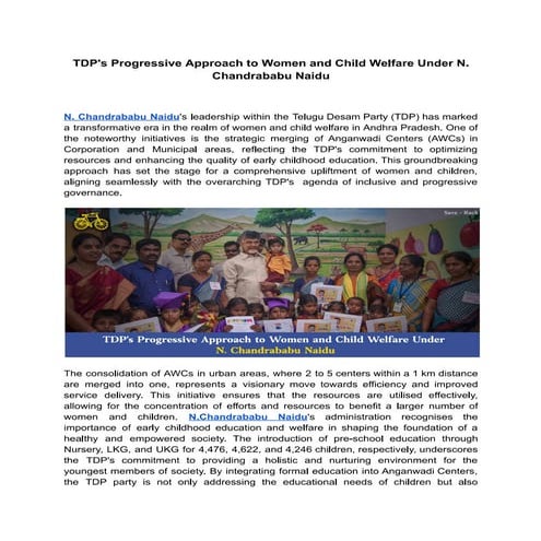 TDP's Progressive Approach to Women and Child Welfare Under N ...