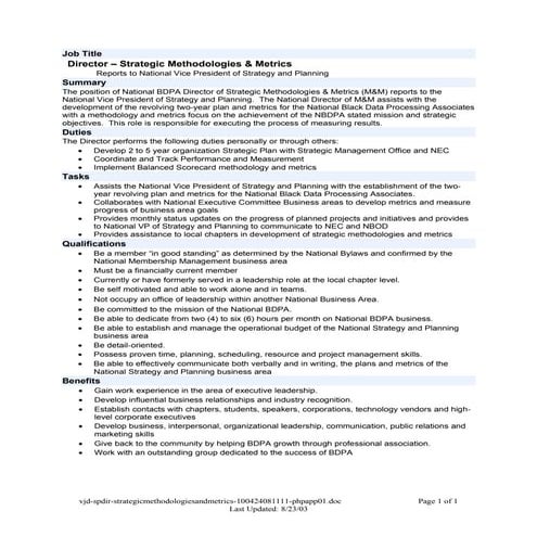 VJD, Director, Strategic Methodologies and Metrics | DOC | Business ...