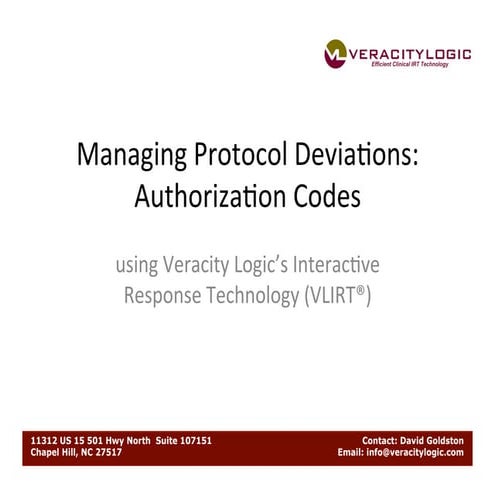 VL Presentation: Managing Protocol Deviation using Authorization Codes | PDF