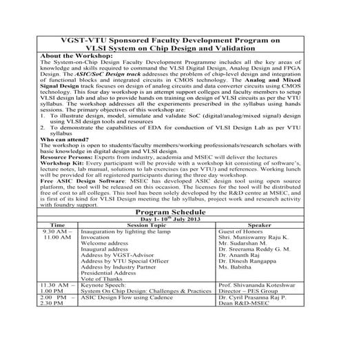VGST-VTU Sponsored Faculty Development Program on VLSI System on Chip ...