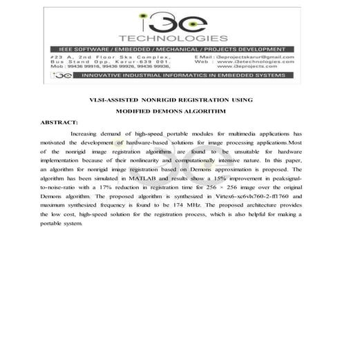 Vlsi assisted nonrigid registration using modified demons algorithm | PDF