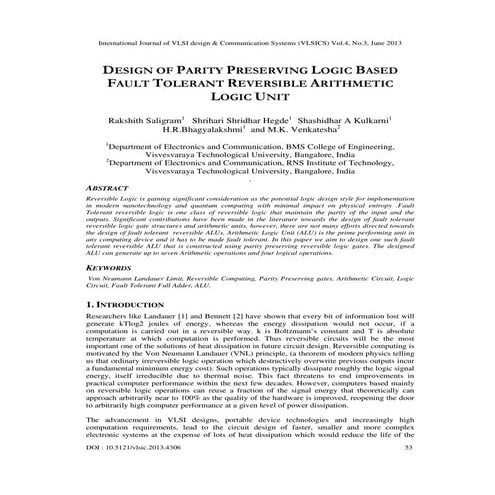 Design Of Parity Preserving Logic Based Fault Tolerant Reversible Arithmetic Logic Unit Pdf 5769