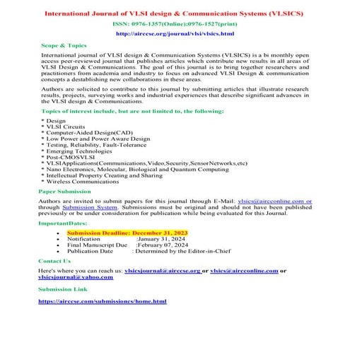 International Journal of VLSI design & Communication Systems (VLSICS) | PDF