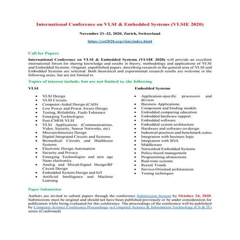 Call for papers -International Conference on VLSI & Embedded Systems (VLSIE 2020) | PDF ...