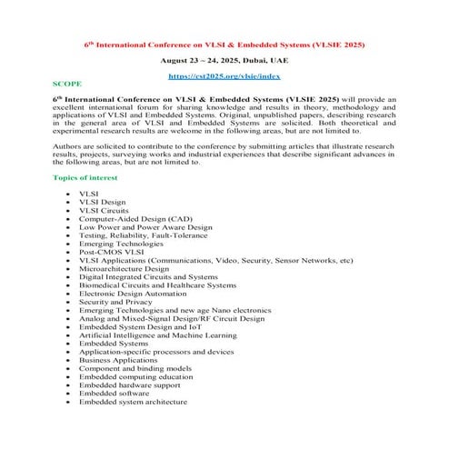 6 th International Conference on VLSI & Embedded Systems (VLSIE 2025) | PDF