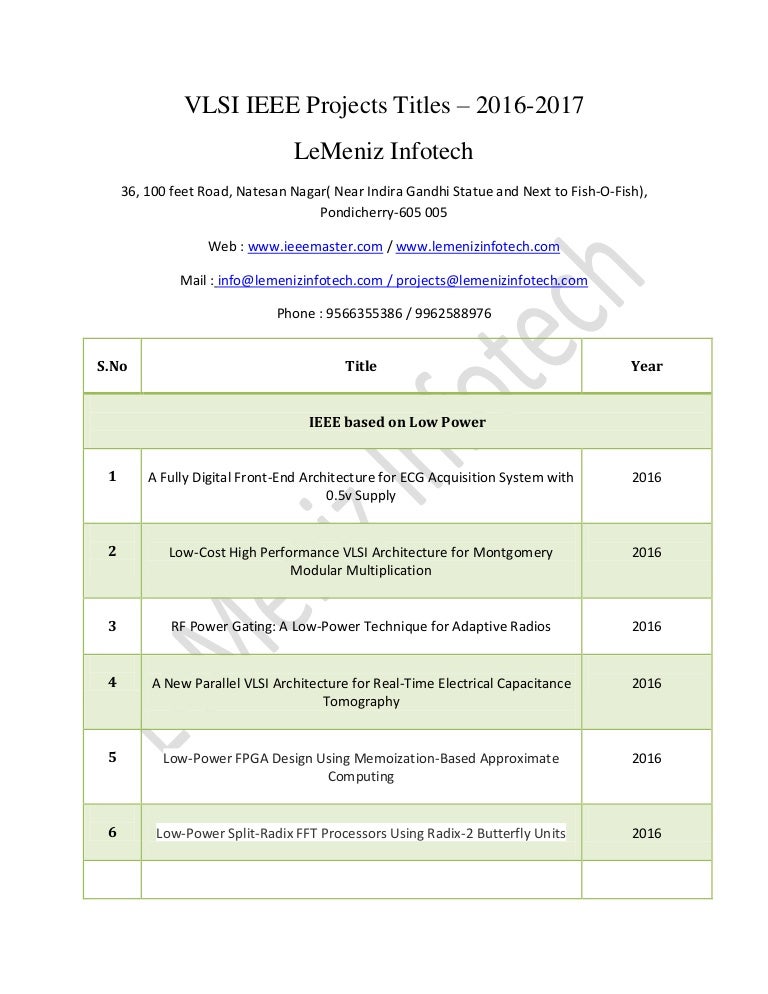 Vlsi Ieee Projects 2016 2017 Vlsi Ieee Projects Titles 2016 2017