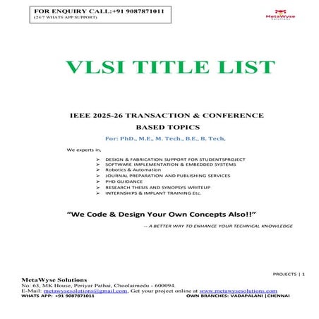 MetaWyse Solutions - IEEE 2025–26 VLSI Project Title List | PDF