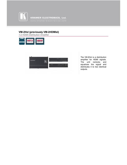 Kramer VS-21HDCP-IR | PDF