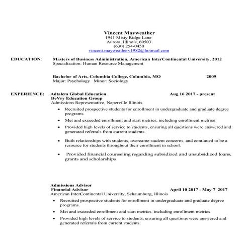 V mayweather resume (1) (1) | PDF