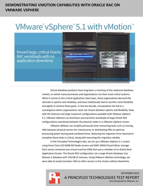 Demonstrating Vmotion Capabilities With Oracle Rac On Vmware Vsphere Pdf