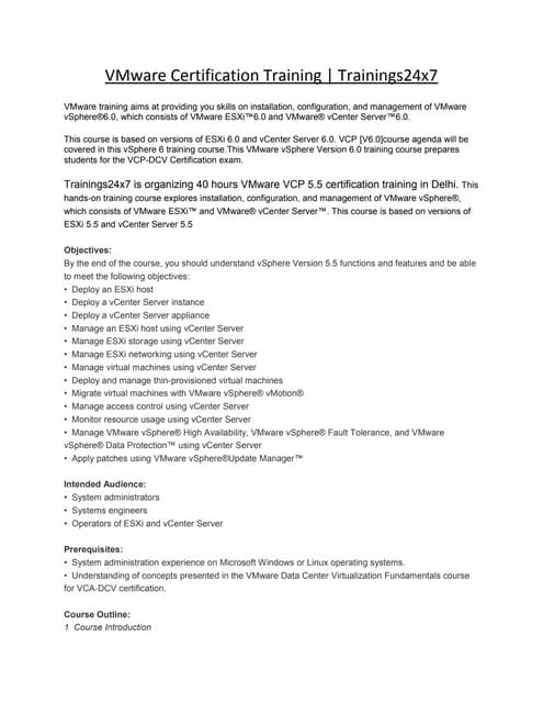 VMware vSphere 6 Course Content - Mercury Solutions | PDF | Cloud Computing | Internet